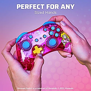 PDP Gaming Rock Candy Wired Power Nintendo Switch Pro Controller, Officially Licensed Lite/OLED Compatible Gamepad, Super Mario Brothers - Bubblegum Princess Peach (Pink)