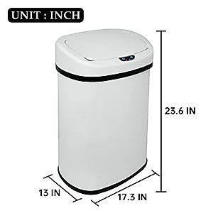 GINMAON Trash Can 13 Gallon Stainless Steel Kitchen Garbage Can with Lid Waterproof Touch Free Large Capacity Rubbish Can for Home Kitchen Office, White