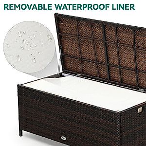 YITAHOME Outdoor Wicker Storage Bench Deck Box, Large PE Rattan Patio Storage Bench w/Covenient Handles and Soft Cushion for Patio, Yard, Lawn, Garden