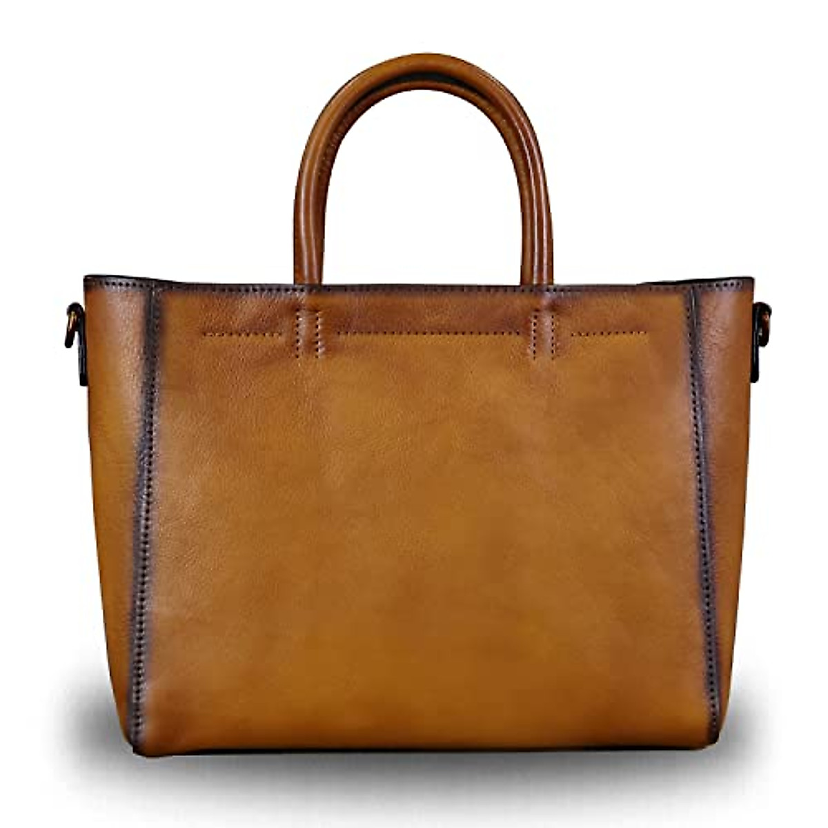 Genuine Leather Top Handle Handbag for Women Retro Satchel Vintage Cowhide Handmade Crossbody Handbags Purse Hobo Bag (Brown)