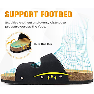 ONCAI Womens Comfortable Sandals Knock Off Clogs Sandals Women Dressy Summer Flat with Arch Support Two Strap Slip On Adjustable Buckle Slides Shoes for Women Black Size 8.5