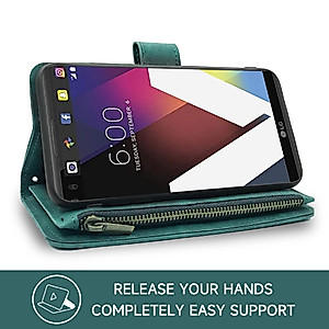 Compatible with LG V20 Wallet Case and Premium Vintage Leather Flip Credit Card Holder Stand Cell Accessories Folio Purse Lanyard Wrist Strap Phone Cover for LGV20 LG20 V 20 ThinQ Women Men Green