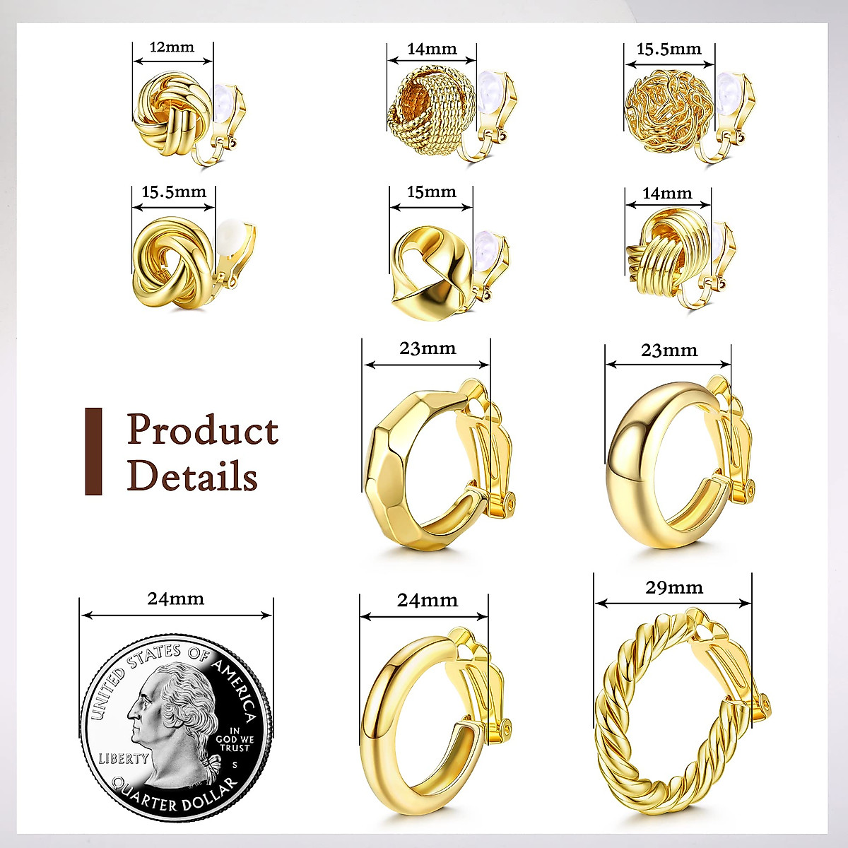 YADOCA 10 Pairs Clip On Earrings for Women 14K Gold Plated Clip On Hoop Earrings Chunky Clip Earrings No Piercing Fake Earrings Set Hypoallergenic