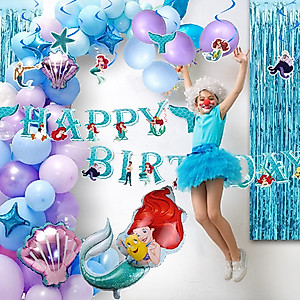 272 PCS Little Mermaid Birthday Party Supplies, Party Decorations, Ariel Birthday Decorations included Happy Birthday Banner, Balloons, Swirls, Invitation Cards, Tableware