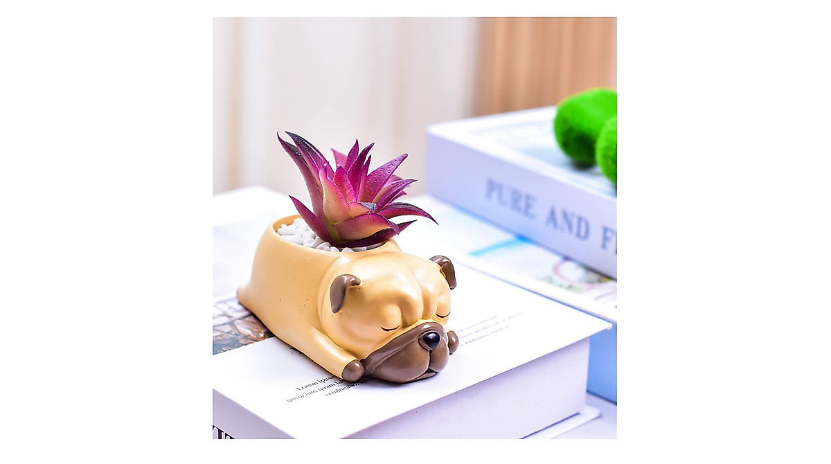 Cute Puppy Pug Flower Pot with Drainer for Succulents