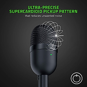 Razer Seiren Mini - USB Condenser Microphone for Streaming (Compact with Supercardioid Polar Pattern, Tiltable Stand, Integrated Shock Absorber) Black