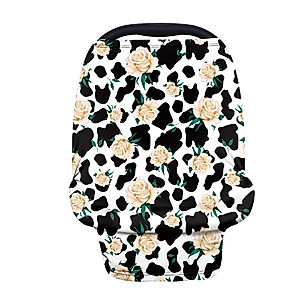 LedBack Flower Cow Print Stretchy Car Seat Cover for Babies,Nursing Cover Breastfeeding Cover,Soft Breathable Baby Carseat Canopy