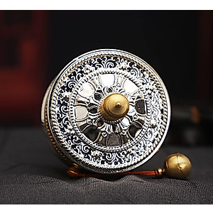 Prayer Wheel with Lotus Base, Tibetan Buddhist Copper Hand Held Prayer Wheel with Kālacakra Mantra Scroll, Premium Buddha Religion Scriptures Prayer Wheel for Relaxing, Praying, Meditation, Healing