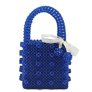 Miuco Womens Beaded Handbags Handmade Weave Crystal Pearl Tote Bags Blue