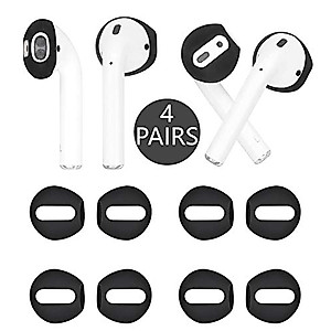 IiEXCEL (Fit in Case) 4 Pairs Replacement Super Thin Slim Silicone Earbuds Ear Tips and Covers Skin Accessories for Apple AirPods or EarPods Headphones (Fit in Charging Case) (Black)