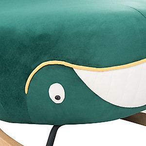 MMTGO 27.5” Whale Rocking Chair w/Metal Support, Comfy Velvet Upholstered Rocker with Non-Slip Solid Wood Legs Suit for Bedroom, Living Room, Porch, Office, Green