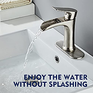 Brushed Nickel Bathroom Faucet, Yundoom Waterfall Bathroom Faucet Pop Up Drain, Single Hole Bathroom Faucet, Single Handle Bathroom Sink Faucet, Bathroom Faucets Brushed Nickel, Vanity Sink Faucet