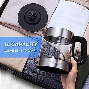 LUUKMONDE 1500W Electric Kettle, 1 L Glass Tea Kettle Light Weight, Cordless Water Boiler with LED Indicator, Auto-Shutoff & Boil-Dry Protection, BPA Free