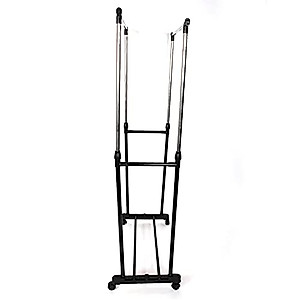 WECNEK Dual-bar Vertical & Horizontal Stretching Stand Clothes Rack with Shoe Shelf YJ-03 Black & Silver