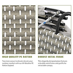 Merax Patio Conversation Set, 5-Piece Outdoor Furniture Round Sectional Sofa Set Rattan Daybed Two-Tone Weave Sunbed with Retractable Canopy, Gray