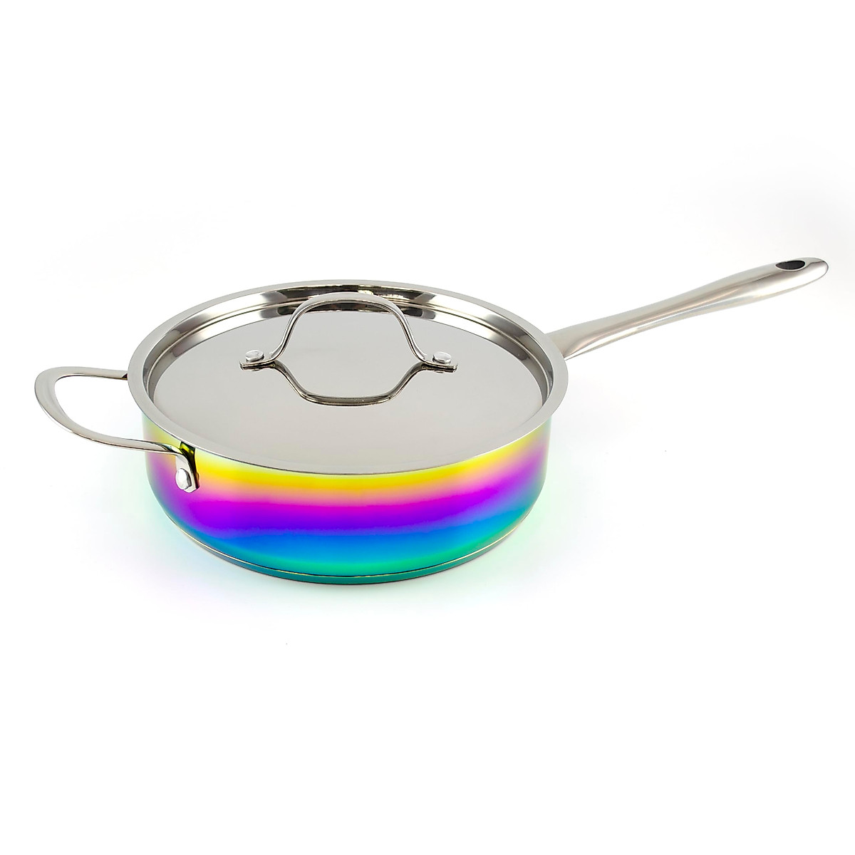 The Magical Kitchen Collection - Iridescent Rainbow 9.5” Skillet with Lid - 4 Quart, Premium Heavy Duty Titanium and Stainless Steel Pan - Rust Proof Induction Cookware - Oven Safe Frying Pan