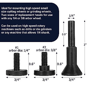 NuoDunco Cut-Off Wheel Mounting Mandrel 1/4" 3/8" 2-Type Mounting Heads, 1/4" Stem Mandrel for Rotary Tool Die Grinder Drill Attachment Angle Air Grinder