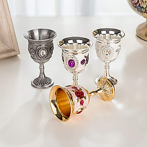 DOITOOL Wine Goblet Metal Wine Glass Gem Inlay Style Zinc Alloy Goblet Carved Liquor Goblets Stem- Cup Stemware for Party Decorations Wedding Prop (Silver, Random Flower Pattern)