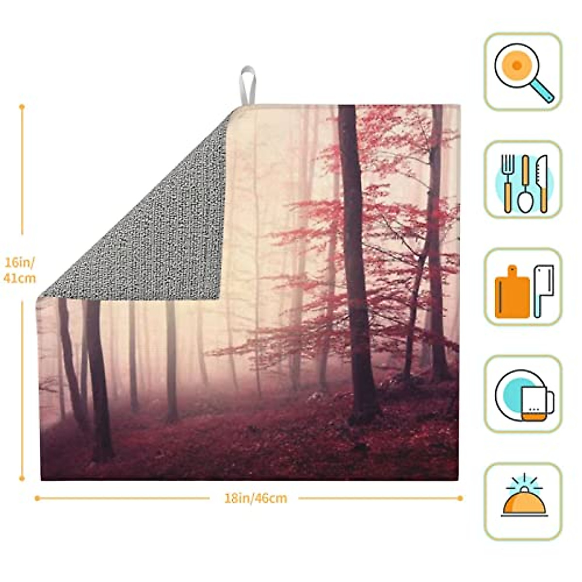 Foggy Forest Jungle Wilderness Printed Drying Mat For Kitchen Ultra Absorbent Microfiber Dishes Drainer Mats Non-Slip Silicone Quick Dry Pad - 18 X 16inch