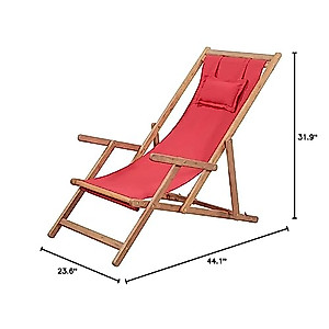 vidaXL Beach Sling Patio Chair, Outdoor Folding Deck Chair with Solid Wooden Frame, Patio Lounge Chair for Balcony, Fabric and Wooden Frame Gray