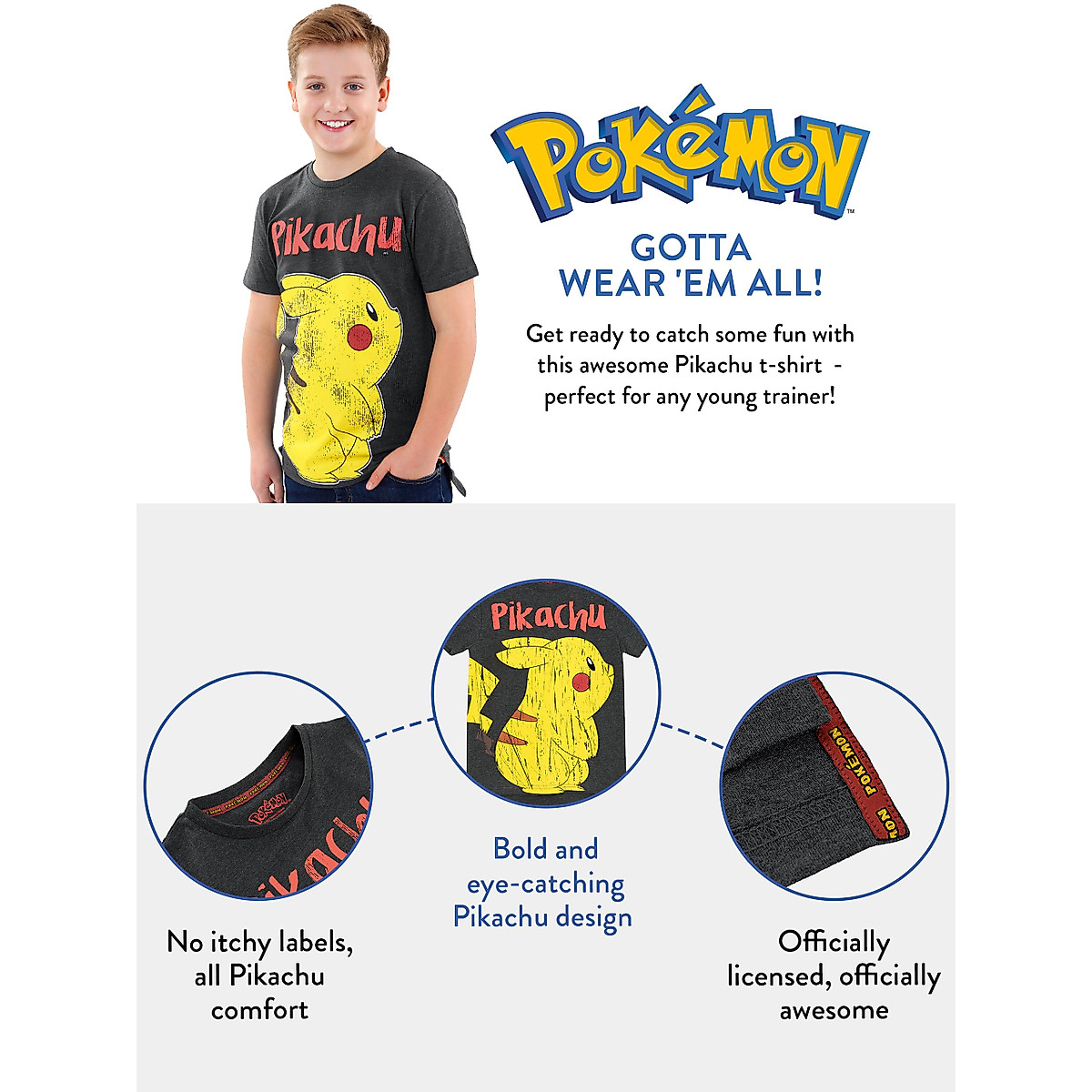 Pokemon Tshirt | Pikachu Boys Tshirts | Pokémon Clothes for Kids Size 13 Multi