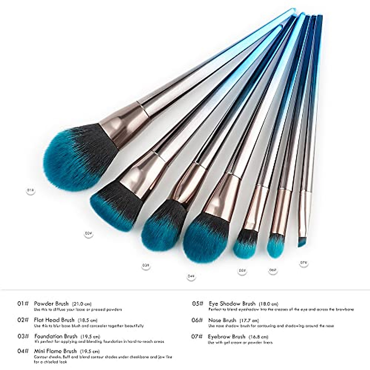 Ponytail Brush Smoother 7pcs Pro Makeup Brushes Set Foundation Powder Eyeshadow Eyeliner Lip Brush Tool Purse Cleaning Ball