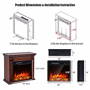 Tangkula 18 Inch Recessed Electric Fireplace Insert, 1500W Freestanding Fireplace Stove Heater W/Adjustable Flame Effect & Temperature, Built-in Thermostat, Timing Function, Remote Control