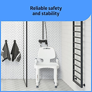 Medline Premium Series Plastic Shower Chair with Backrest - 350 lb. Capacity, Transfer Bench, Seat, Stool, Shower Stall, for Independent Adult, Seniors, Elderly, Disabled & Shower Balance