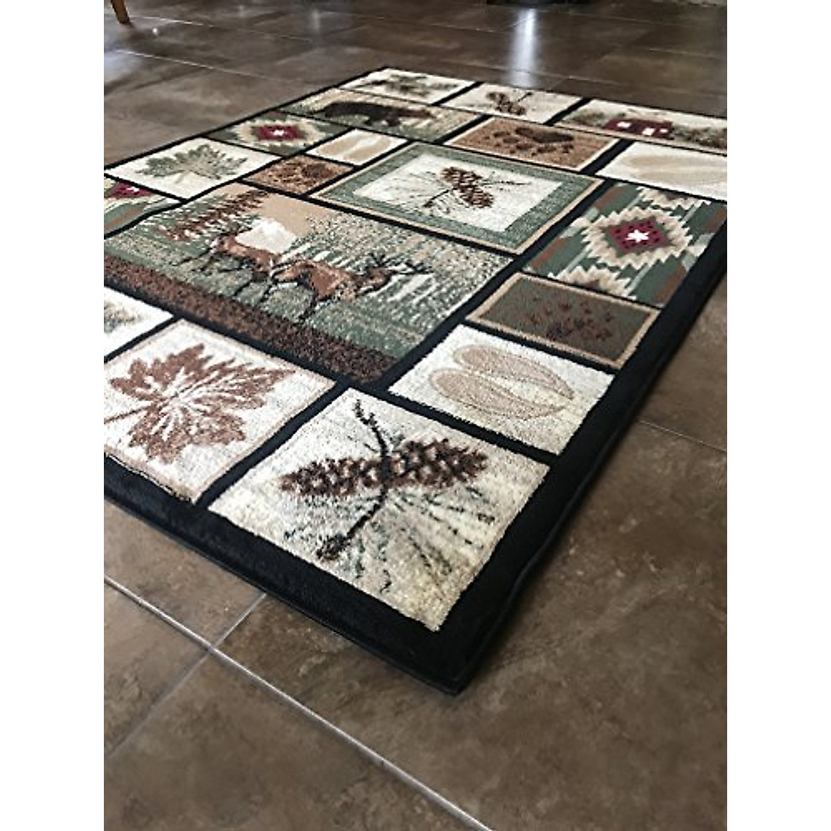 Carpet King Cabin Style Area Rug Rustic Western Country Bear Elk Deer Bear Wildlife Lodge Native Design 386 (5 Feet 2 Inch X 7 Feet 3 Inch)