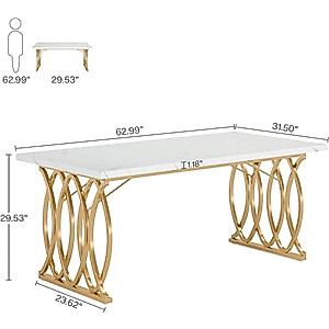 Tribesigns Executive Desk, 63" W Large Computer Desk, Modern Office Desk Conference Table Meeting Room Table, Business Furniture for Home Office, White and Gold