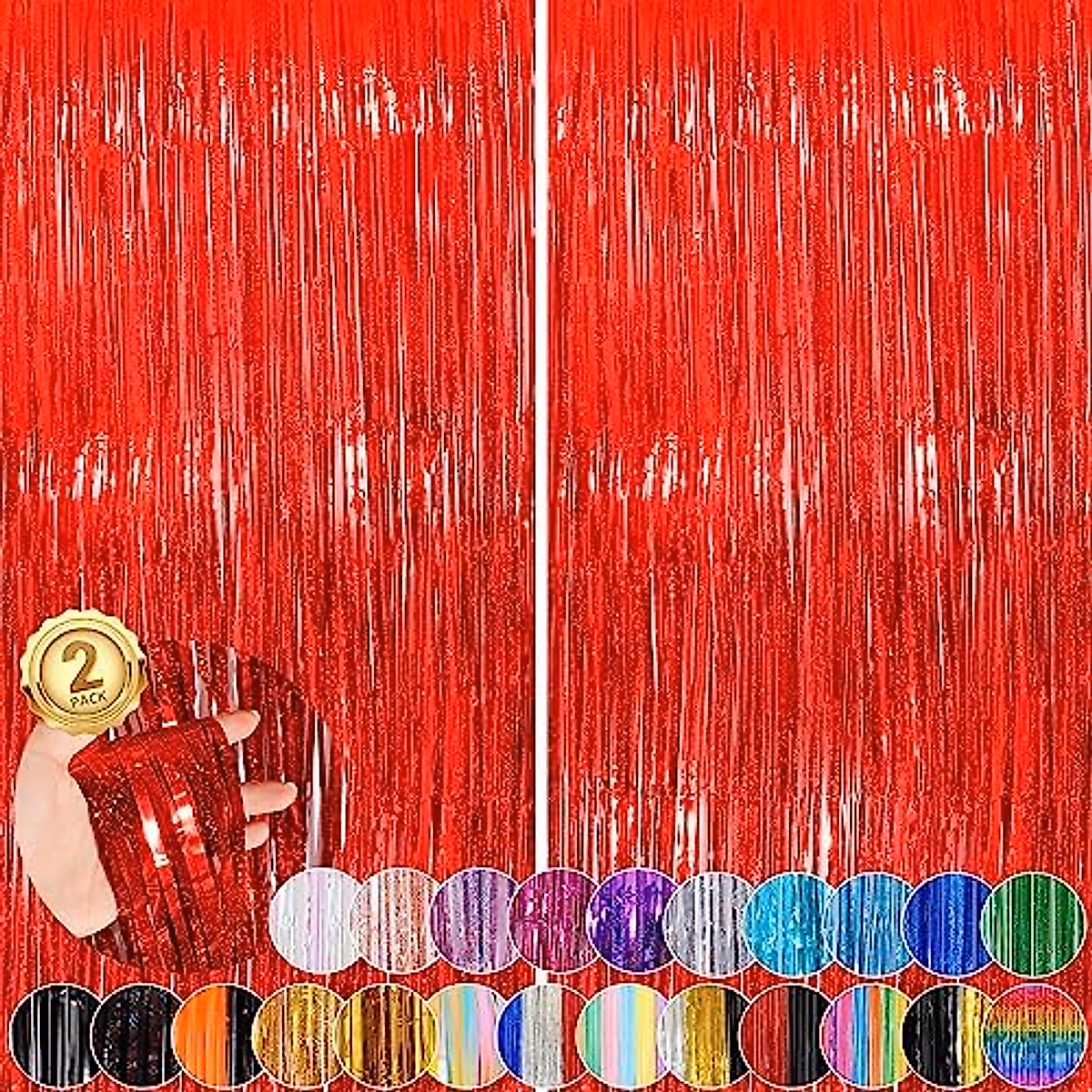 Red Streamers Foil Fringe Curtain 3.3 x 8.3ft Party Streamers 2Pack Metallic Streamer Curtains Mermaid Birthday Themed Party Decorations Tinsel Curtain for Parties Streamers for Wedding Xmas Decor