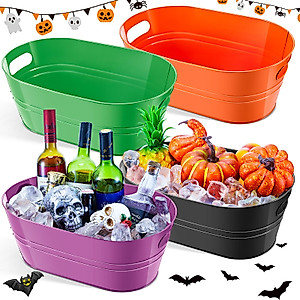 4 Pcs 4 Gallon Halloween Drink Buckets Large Ice Tubs for Parties Galvanized Metal Beverage Tin Bins for Beer Wine Champagne Cooler for Christmas Cocktail Bar Supplies