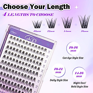 GAQQI Lash Clusters, GQ45 Individual Lashes D Curl, DIY Lash Extension 14mm Only False Eyelash Clusters 120PCS, Natural & Wispy Lash Wisps (GQ45,D Curl,14mm)