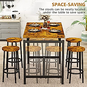 AWQM Bar Height Table and Chairs Bar Table with 4 Stools Industrial Counter Height Dining Sets for Kitchen, Table of 43.4 x 23.6 x 35.7 Inches, Stool of 11.8 x 11.8 x 23.8 Inches, Industrial Brown