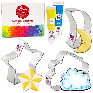 Celestial Cookie Decorating 5-Pc. Set Made in USA by Ann Clark, Star, Cloud, Crescent Moon, Yellow & Sky Blue Food Coloring Gel