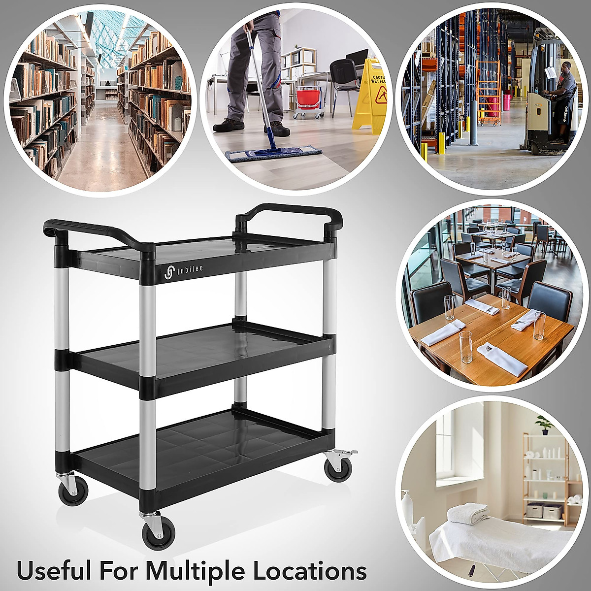 Jubilee Heavy-Duty 3-Tier Utility Service Cart with Wheels, 40.25" x 38.5"