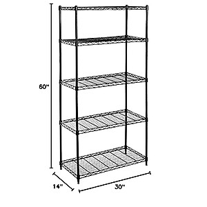 Seville Classics Solid Steel Wire Shelving Storage Unit Adjustable Shelves Organizer Rack, for Home, Kitchen, Office, Garage, Bedroom, Closet, Black, 5-Tier, 30" W x 14" D (New Model)