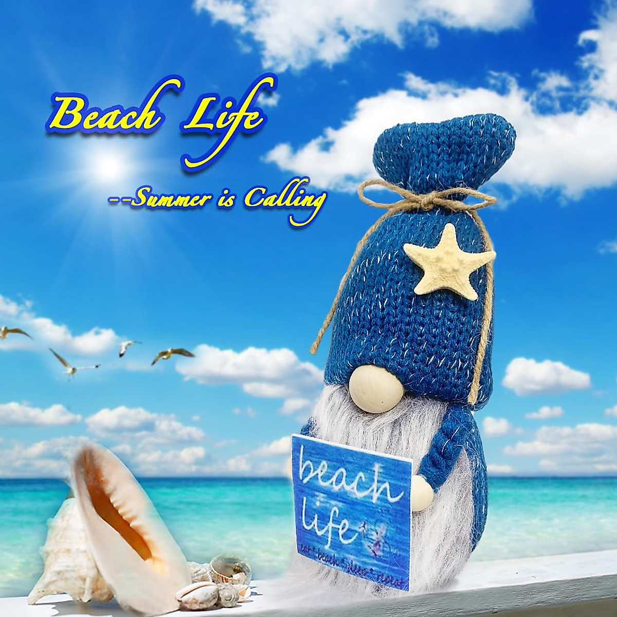 AMOH JERCY Ocean Theme Coastal Gnomes Plush with Starfish Beach Theme Sign Summer Gnomes Plushie Ornaments Tomte Elf Fall Thanksgiving Christmas Decorations Gifts Gnomes for Ages 12+