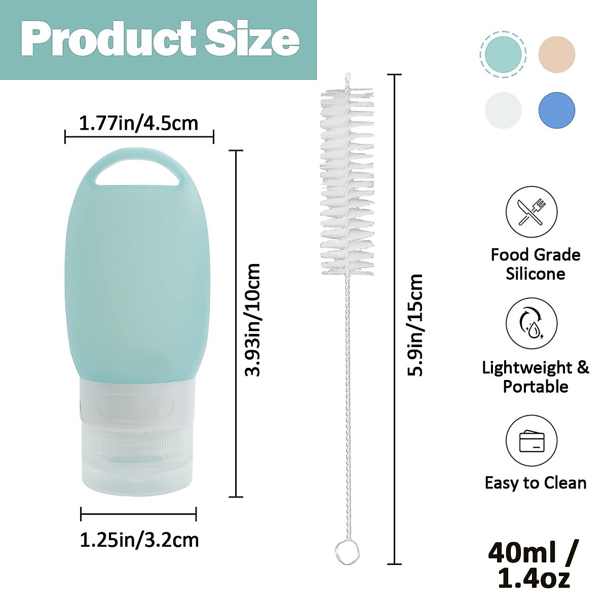 TACYKIBD 4Pcs Squeeze Salad Dressing Bottles, Portable Sauce Condiment Bottles with 2 Cleaning Brush and Food Storage Condiment Bottles with Keychain, Leakproof Dressing to Go for Lunch (1.4oz, 40ML)
