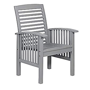 Walker Edison Rendezvous Modern 2 Piece Solid Acacia Wood Slat Back Outdoor Dining Chairs, Set of 2, Grey Wash