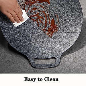 Korean BBQ Grill Pan 13.3inches, UNOSCHRIM Non-stick Grill Pan, Granite Coating Circular Grill Pan with Anti-Scalding Gloves and Food Clip, Suitable for Both Home and Outdoor Camping