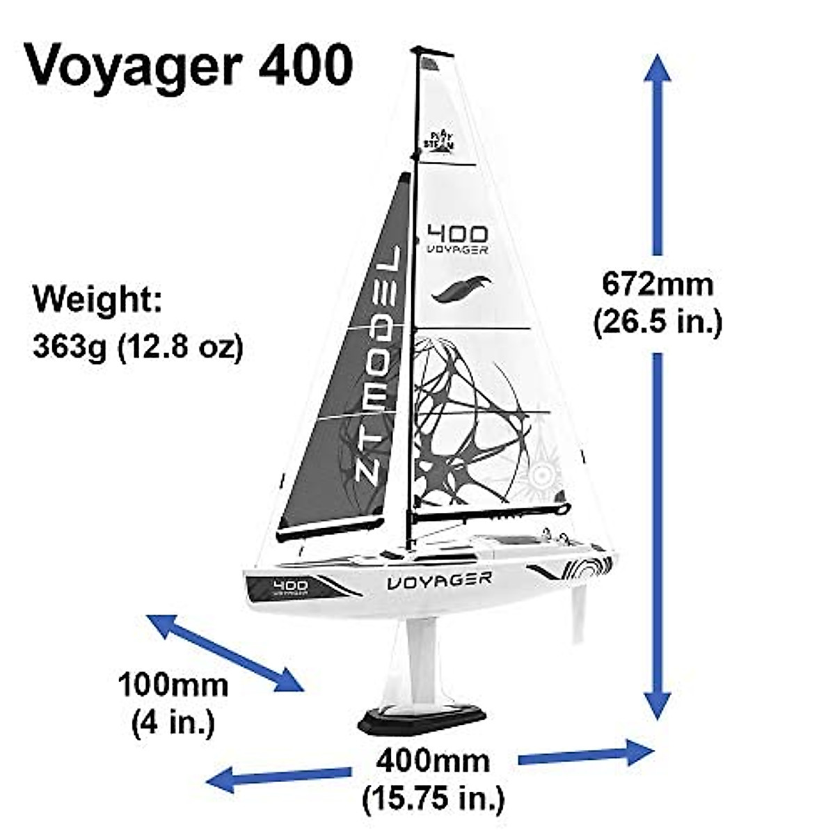 PLAYSTEM Voyager 400 RC Controlled Wind Powered Sailboat in Blue - 26" Tall