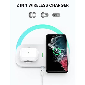 Dual Wireless Charger,JoyGeek Wireless Charging Pad for iPhone 14 Plus/14 Pro/14/13 Pro Max/Pro/Mini/12,Airpods 3/2,Wireless Phone Charger for Samsung S22/S21,10W Fast Wireless Charger(White)
