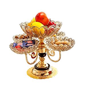 JGATW Fruit Bowl European Metal Fruit Bowl Crystal Glass 5 Heads Rotatable Fruit Basket Decorative Plate Supplies Beautiful Wedding Gift Kitchen Gadgets