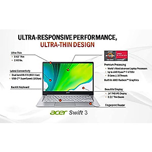Acer Swift 3 Ultra Light Laptop AMD Ryzen 7 4700U 8-Core Processor 8GB DDR4 512GB NVMe SSD WiFi 6 Backlit Keyboard Fingerprint Reader SF314-42 Windows 11 (Renewed)