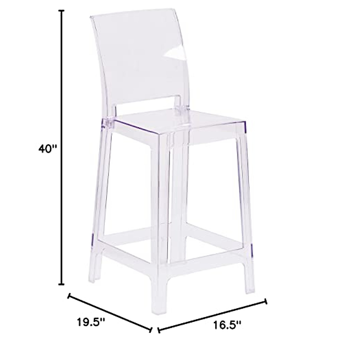Flash Furniture 4 Pack Ghost Counter Stool with Square Back in Transparent Crystal