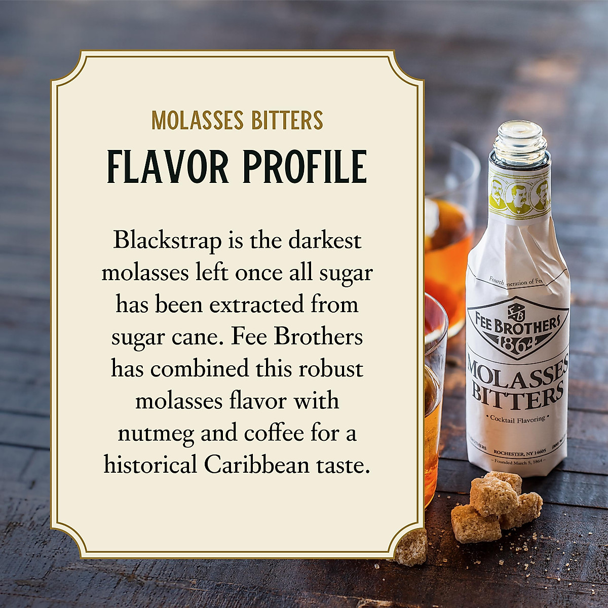 Fee Brothers Molasses Cocktail Bitters - Aromatic Cocktail Mixer & Concentrated Flavoring, Gluten Free, Vegan-Friendly, 5 fl oz