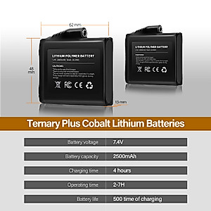 Luckcolor 7.4V 2500MAH/3000MAH Rechargeable Li-ion Batteries for Heated Gloves (2pcs Included) (2500MAH)