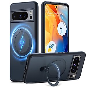TORRAS Magnetic Shockproof for Google Pixel 8 Pro Case with Stand [Fit for MagSafe] [12FT Military Drop Protection] Sturdy Kickstand Protective Durable Slim Pixel 8 Pro Phone Case, Ostand, Black