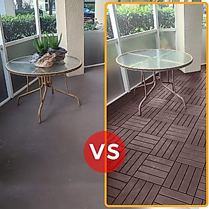 ASTEROUTDOOR Interlocking Deck Tiles Plastic Waterproof Outdoor Flooring 12" x 12" for Patio Garden Deck Poolside Indoor Outdoor, 27 pcs, Brown